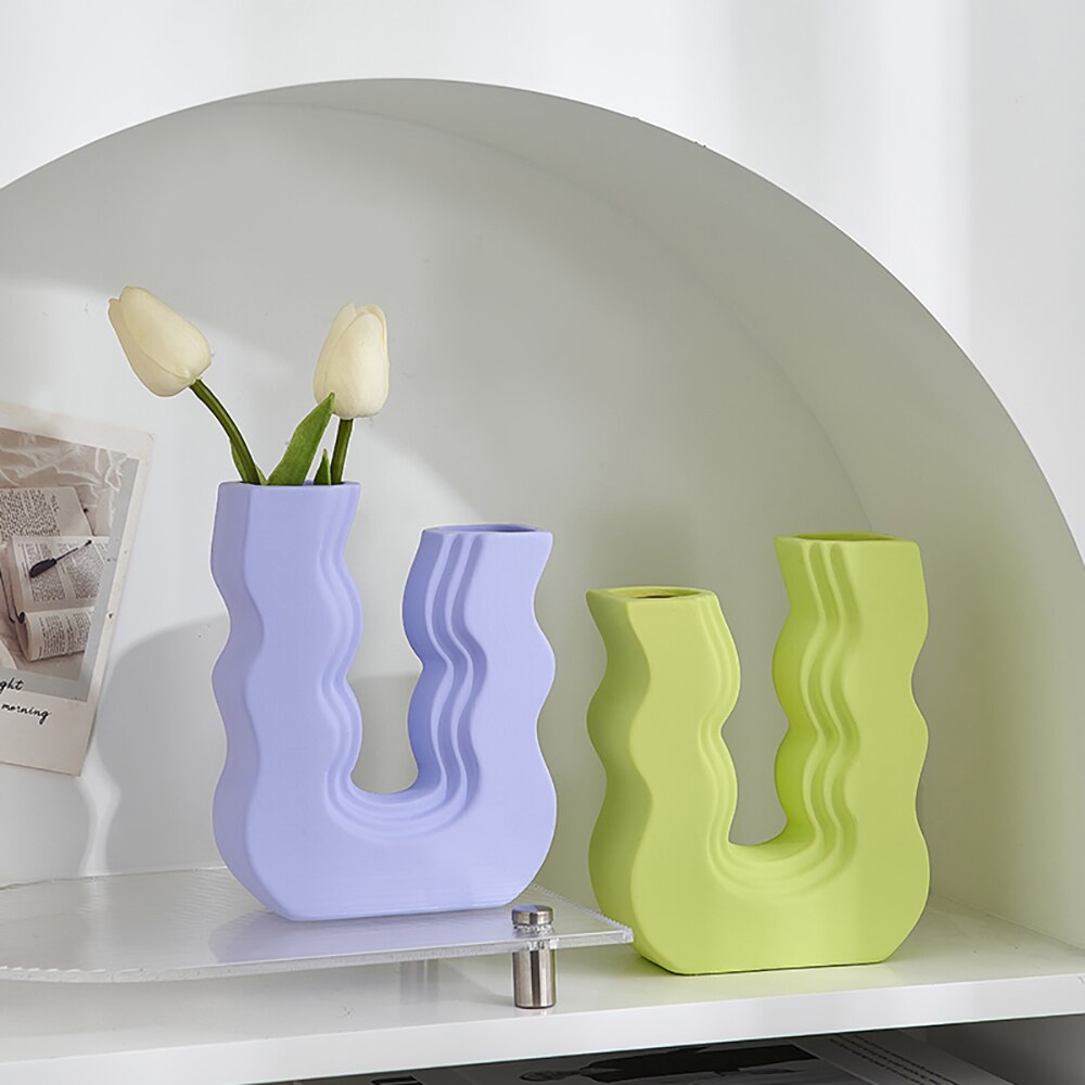 Geometric Style Pastel Colored Ceramic Vases