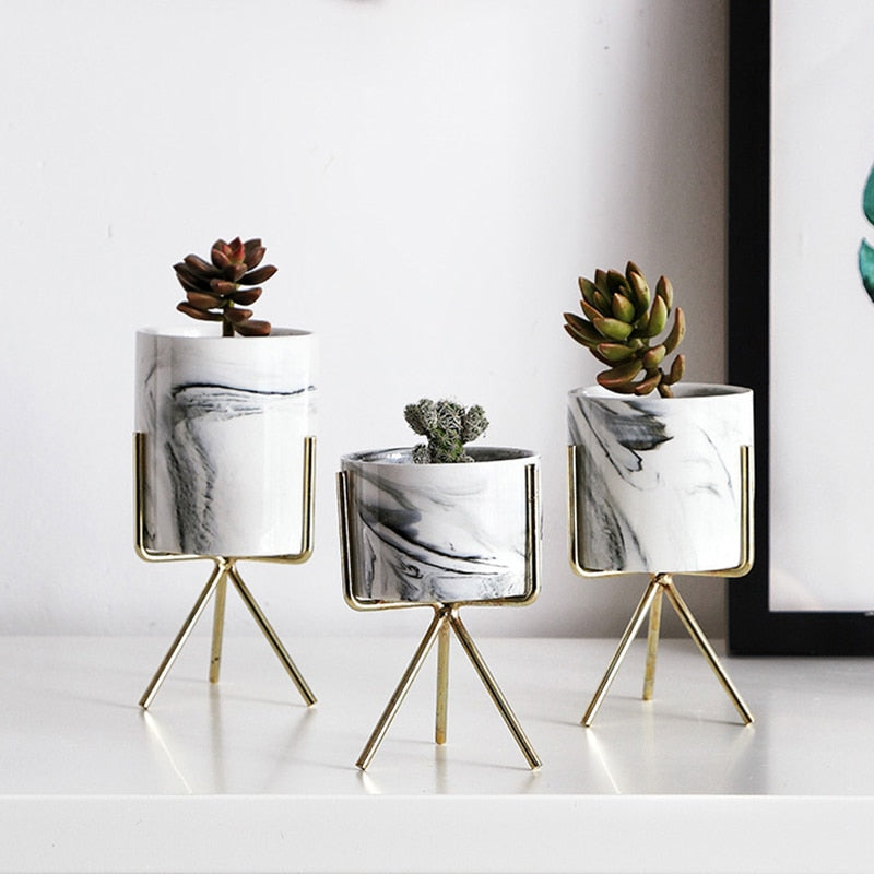 Marble Look Tripod Plant Pot